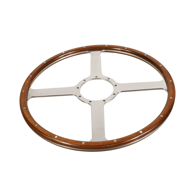 Steering Wheel 16", Woodrim Steering Wheel, Flat, "Classic 4" Polished ...